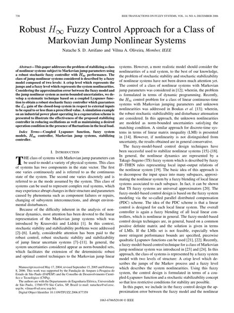 pdf robust fuzzy control approach for a class of markovian jump nonlinear systems
