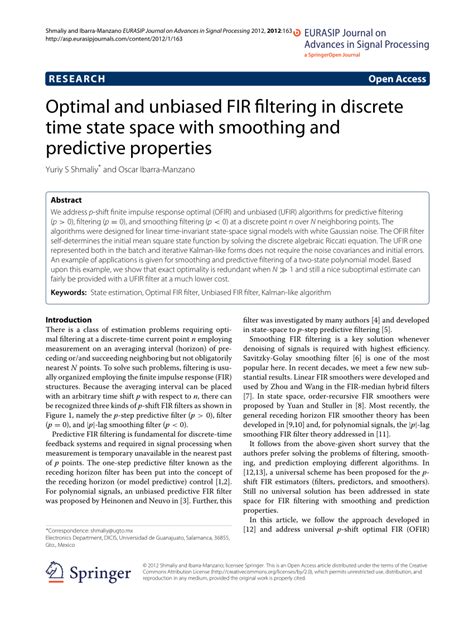 pdf optimal and unbiased fir filtering in discrete time state space with smoothing and