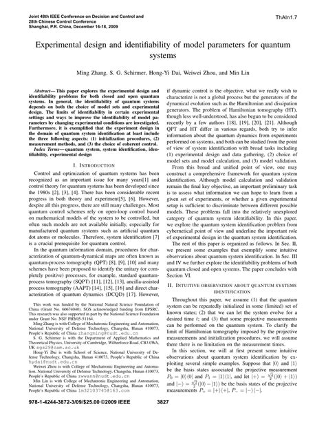 pdf experimental design and identifiability of model parameters for quantum systems