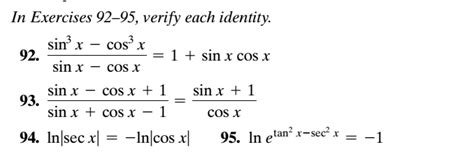 solved in exercises 92 95 verify each identity sinx cosx