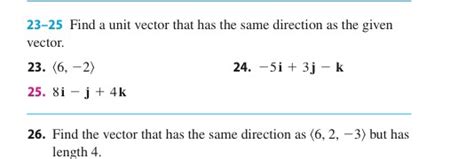 solved 23 25 find a unit vector that has the same direction