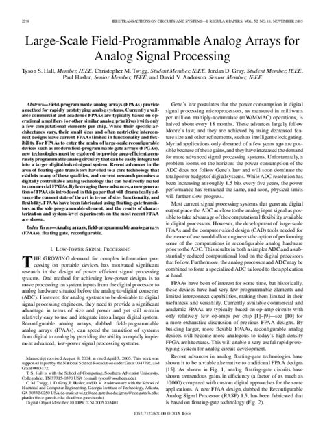 pdf large scale field programmable analog arrays for analog signal processing tyson hall