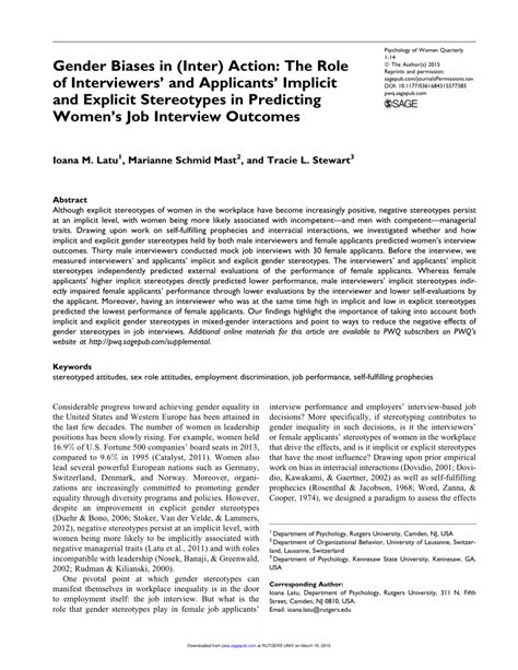 pdf gender biases in inter action the role of interviewers and applicants implicit and