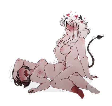Rule 34 Angel Azazel Helltaker Black Hair Blush Breasts Demon Girl Demon Horns Demon Tail