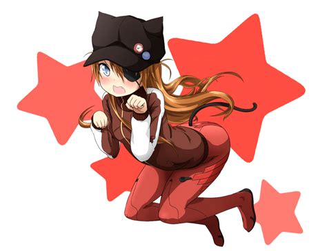 Blue Eyes Blush Bodysuit Brown Hair Eyepatch Fang Hat Long Hair Neon Genesis Evangelion