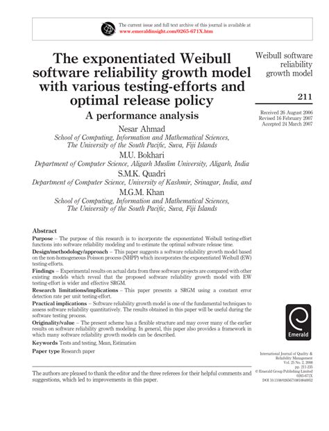 pdf the exponentiated weibull software reliability growth model with various testing efforts
