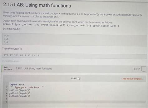 solved 2 15 lab using math functions given three