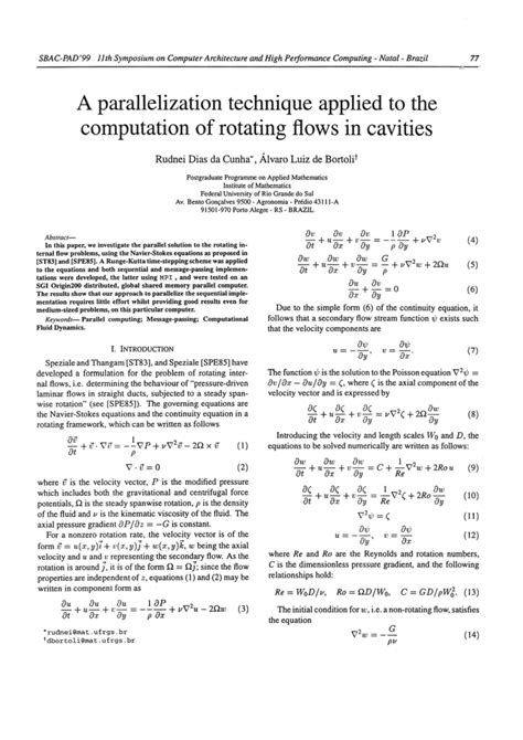 pdf a parallelization technique applied to the computation of rotating flows in cavities