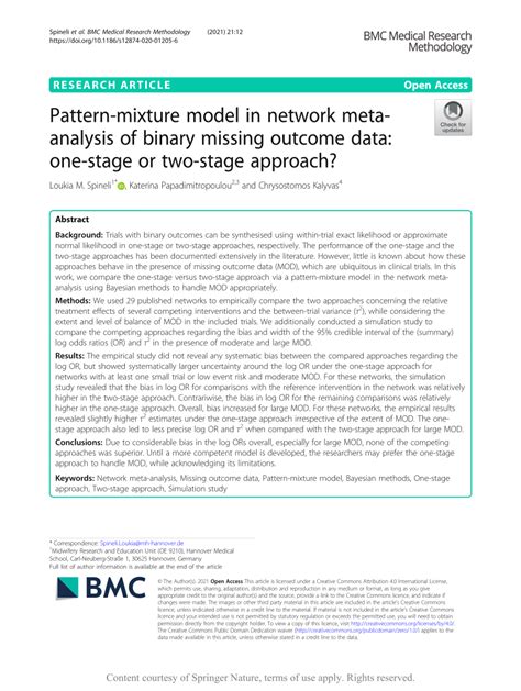 pdf pattern mixture model in network meta analysis of binary missing outcome data one stage
