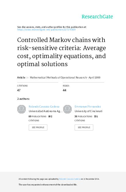 pdf controlled markov chains with risk sensitive criteria some counter examples rolando