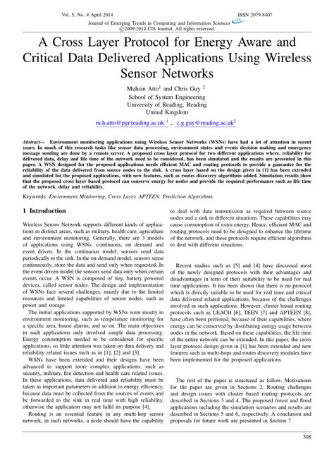 pdf a cross layer protocol for energy aware and critical data delivered applications using