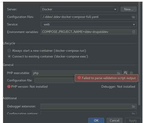 phpstorm and docker unable to configure the remote php interpreter failed to parse script