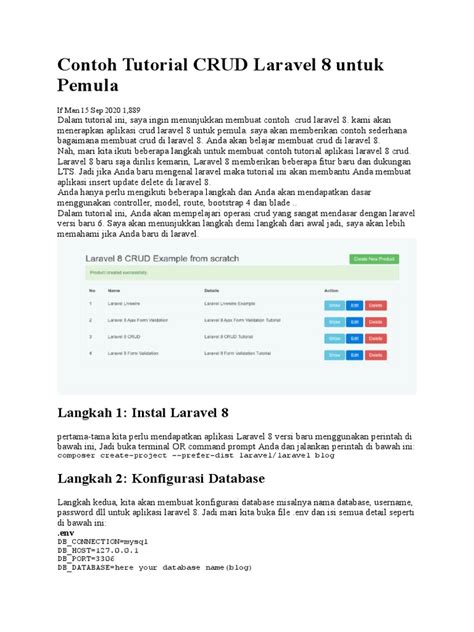 contoh tutorial crud laravel 8 untuk pemula pdf