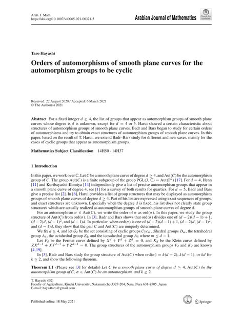 pdf orders of automorphisms of smooth plane curves for the automorphism groups to be cyclic