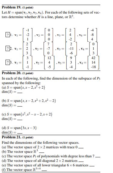 solved let h span v1 v2 v3 v4 for each of the following