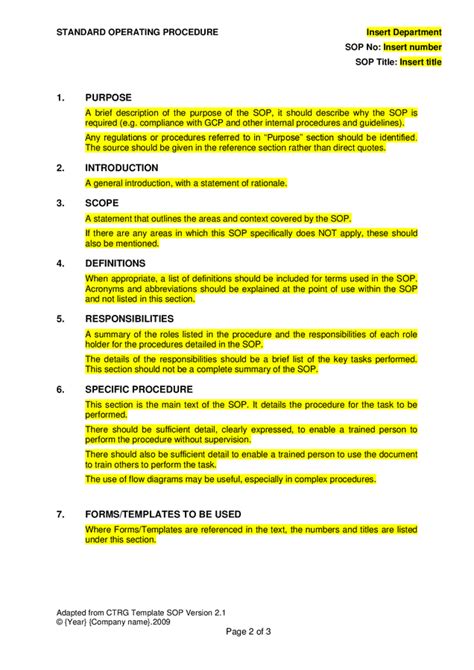 Standard Operating Procedure Sample In Word And Pdf Formats Page 2 Of 3