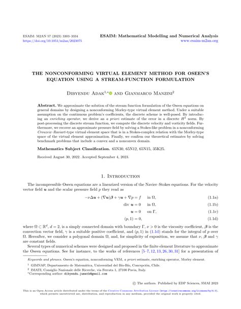 pdf the nonconforming virtual element method for oseen s equation using a stream function