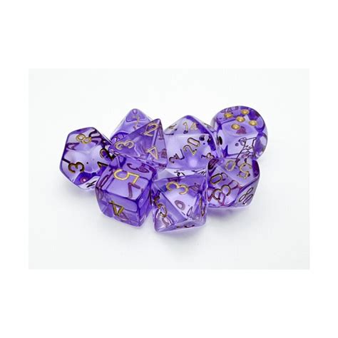 Chessex Lab Dice Poly Set Translucent Lavender Wgold 8 New Ebay