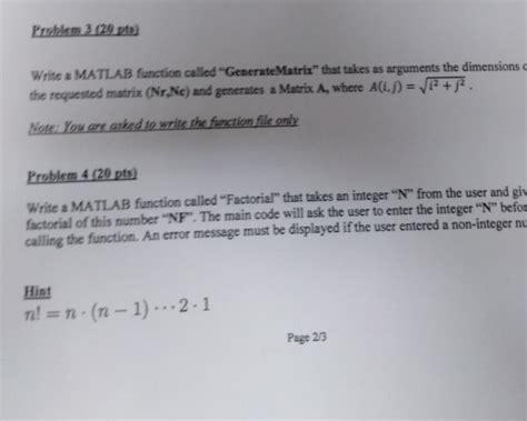 solved problem 1201 write a matlab function called