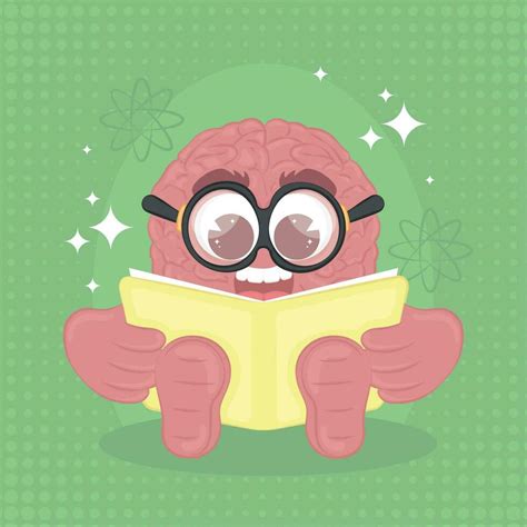 Aislado Linda Contento Cerebro Dibujos Animados Personaje Leyendo Un