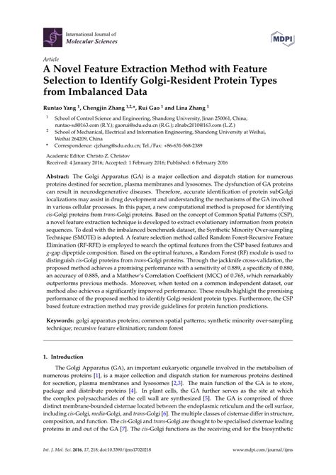 pdf a novel feature extraction method with feature selection to identify golgi resident
