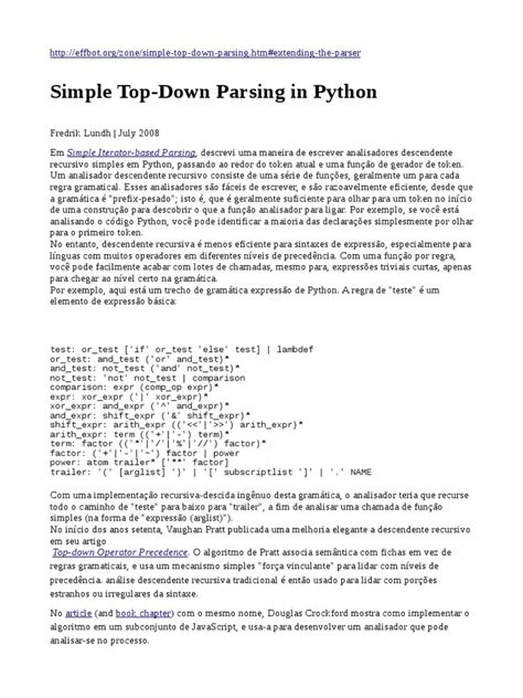 simple top down parsing in python pt