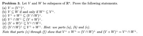 solved problem 3 let v and w be subspaces of r prove the following statements v vgw if and