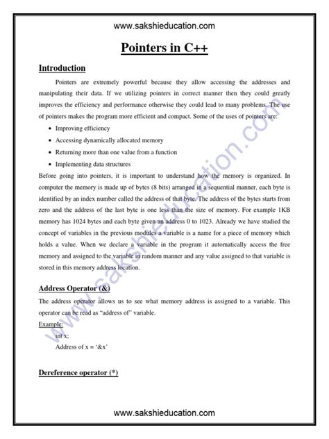 module7 pointers pdf pointer computer programming variable computer science