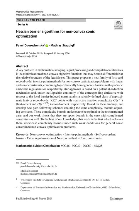 pdf hessian barrier algorithms for non convex conic optimization