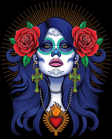 Flow N Roll Sugar Skulls Rash Guard Illustration Skull Artwork Illustrations Sugar Skull