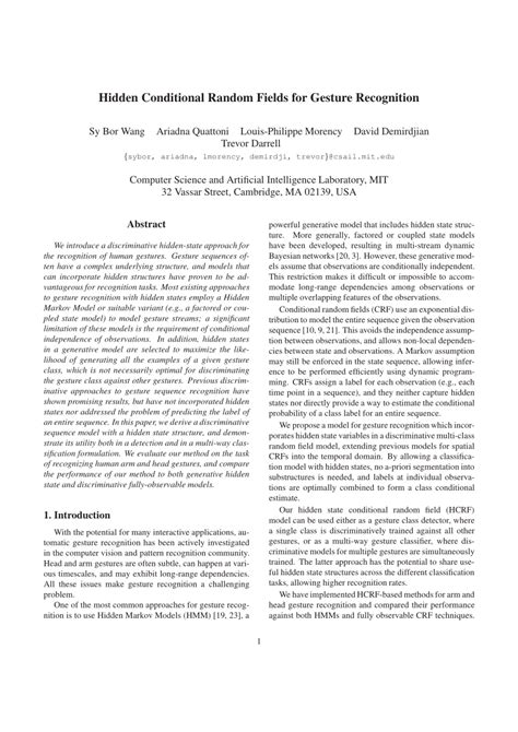 pdf hidden conditional random fields for gesture recognition