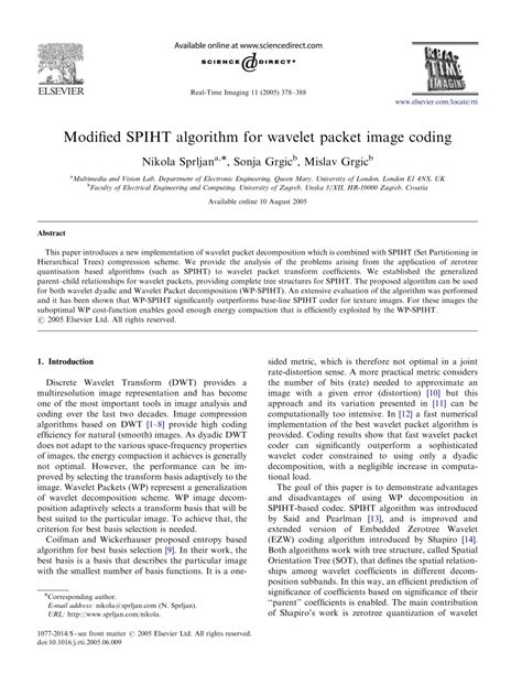pdf modified spiht algorithm for wavelet packet image coding