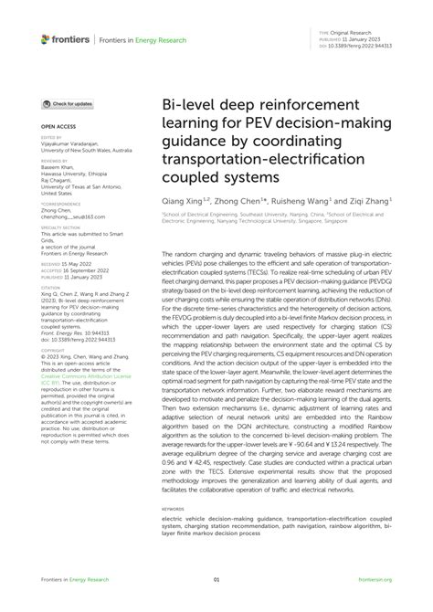 pdf bi level deep reinforcement learning for pev decision making guidance by coordinating