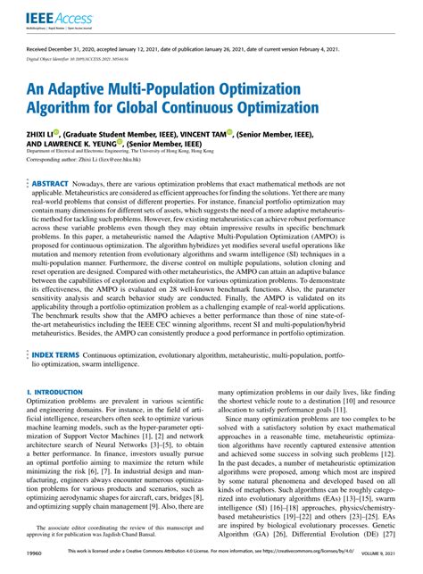 pdf an adaptive multi population optimization algorithm for global continuous optimization