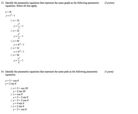 solved identify the parametric equations that represent the