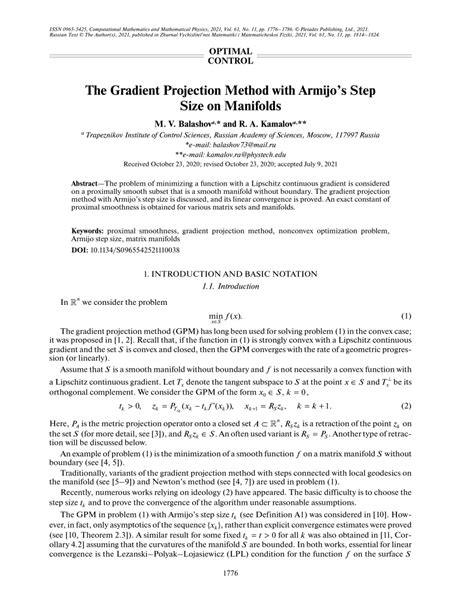 pdf the gradient projection method with armijo s step size on manifolds
