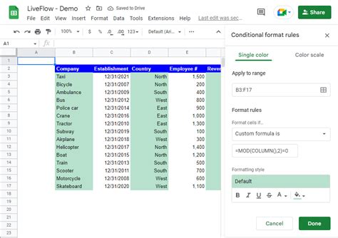 Alternate Column Colors In Google Sheets Explained LiveFlow