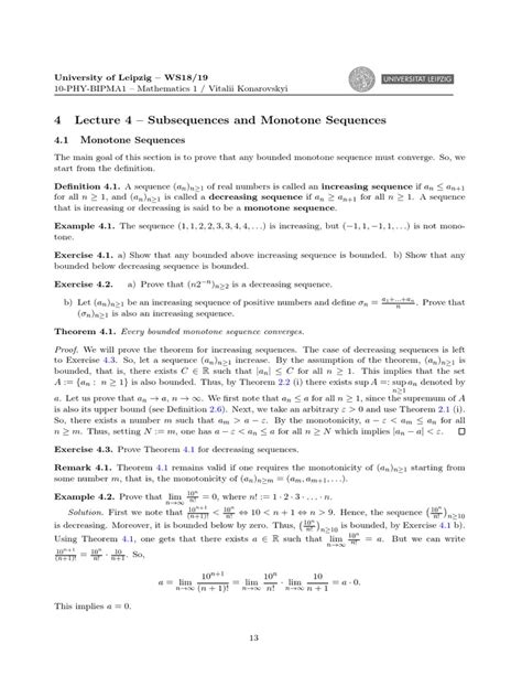 4 lecture 4 subsequences and monotone sequences descargar gratis pdf sequence theorem