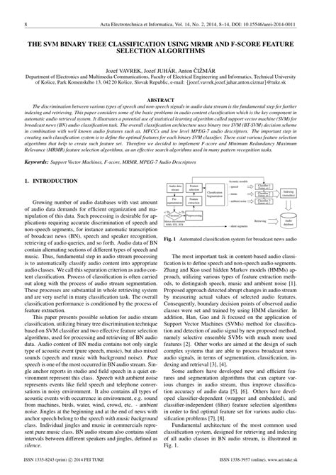 pdf the svm binary tree classification using mrmr and f score feature