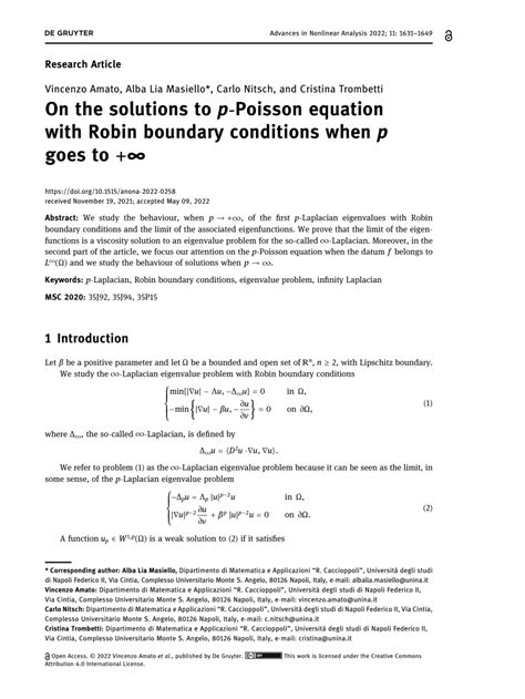 pdf on the solutions to p poisson equation with robin boundary conditions when p goes to ∞