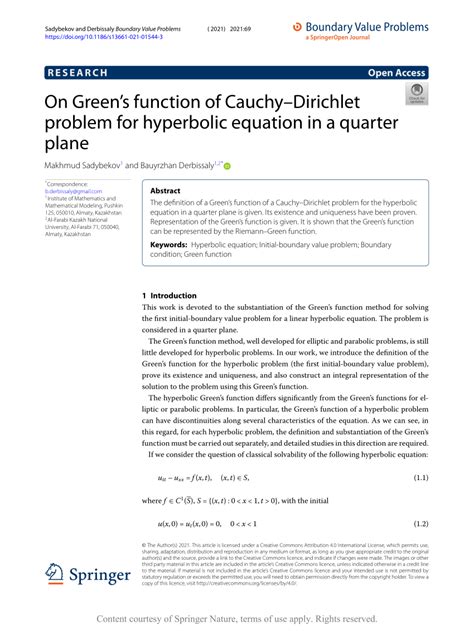 pdf on green s function of cauchy dirichlet problem for hyperbolic equation in a quarter plane