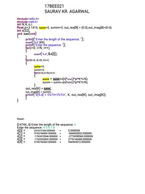 discrete fourier transform dft of a sequence in c pdf