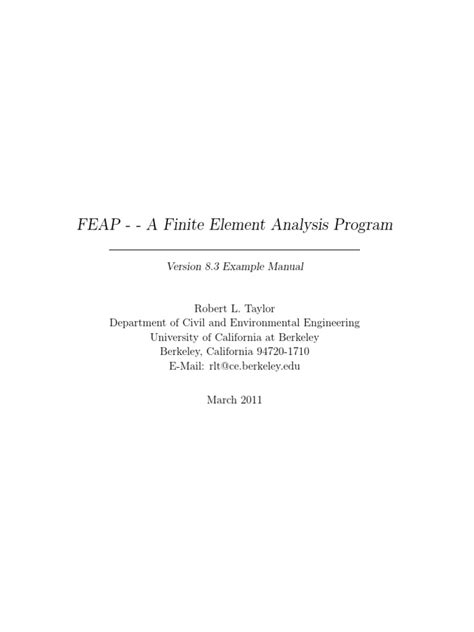 feap a finite element analysis program version 8 3 example manual download free pdf