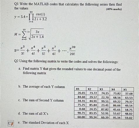 solved q1 write the matlab codes that calculates the