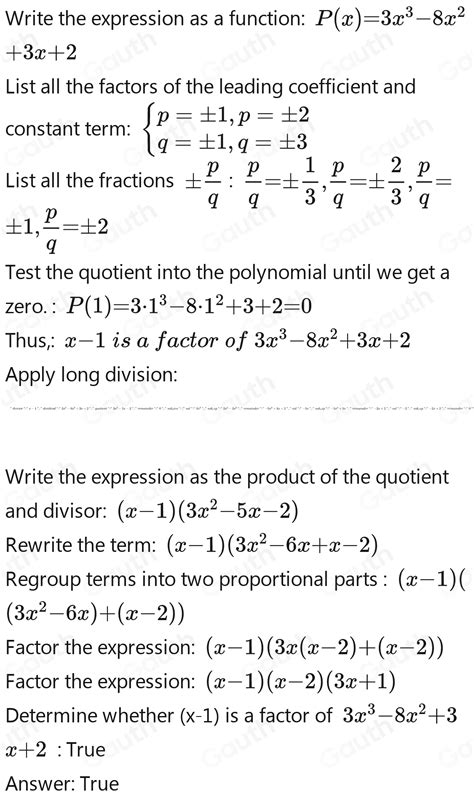 solved 1 show that x 1 is a factor of 3x 3 8x 2 3x 2 [math]