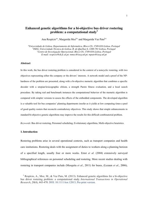 pdf enhanced genetic algorithms for a bi objective bus driver rostering problem a