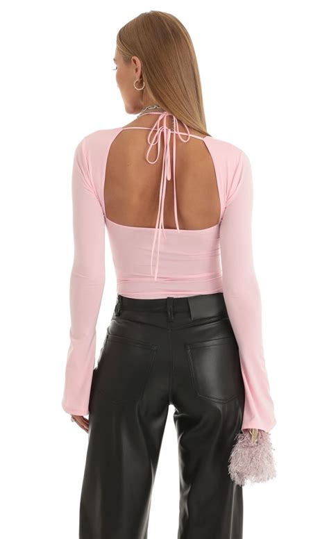 Lexa Flare Long Sleeve Bodysuit In Pink Lucy In The Sky