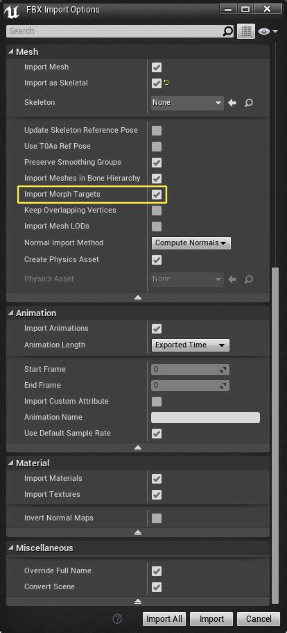 FBX Morph Target Pipeline Unreal Engine 4 27 Documentation