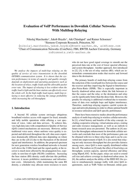 pdf evaluation of voip performance in downlink cellular networks with multihop relaying