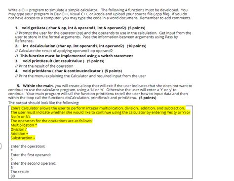 solved write a c program to simulate a simple calculator